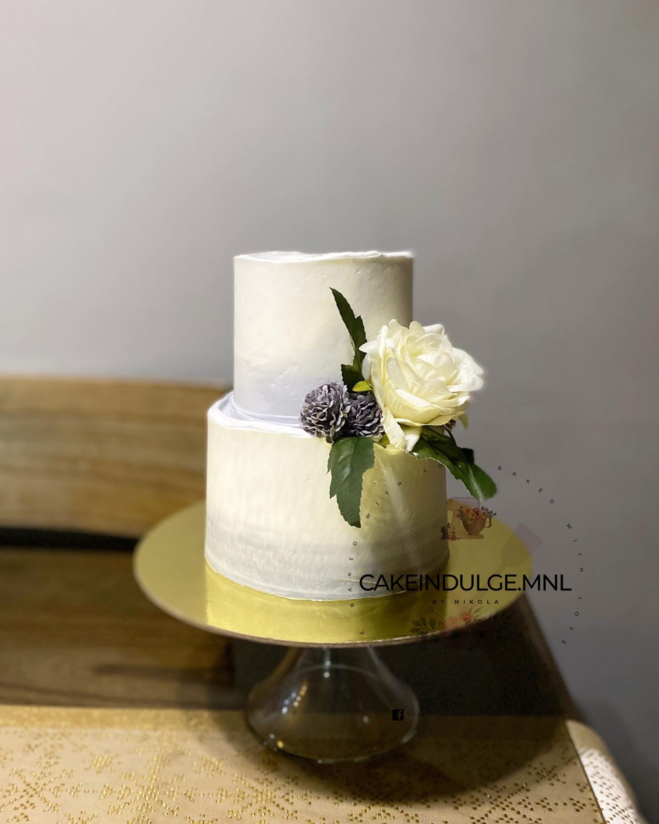 Gradient, White and Grey Cake with Flowers - CakeIndulge PH